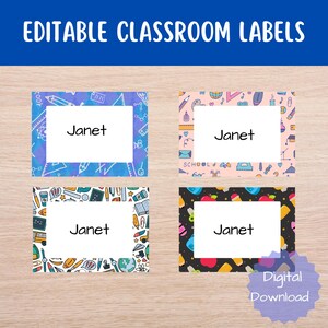 EDITABLE Name Label for School, Printable Classroom Name Tags, School ...