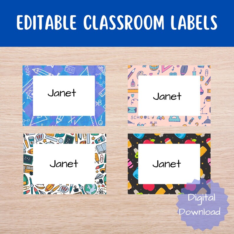 EDITABLE Name Label for School, Printable Classroom Name Tags, School ...