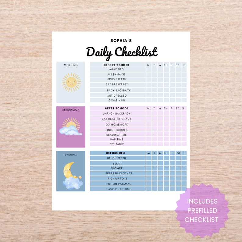 Editable Kids Daily Checklist, Kids Daily Checklist Editable, Chore ...
