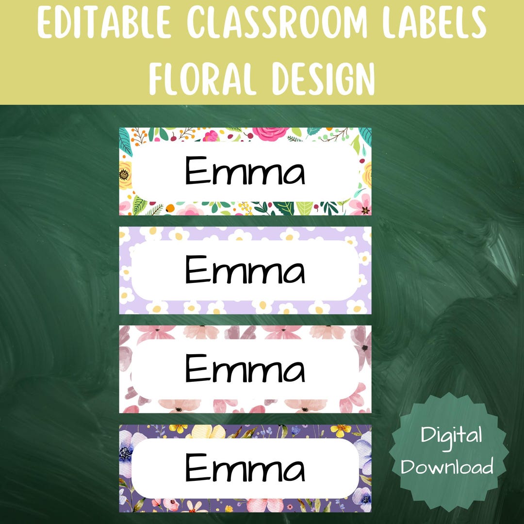 EDITABLE Name Label for School, Printable Classroom Name Tags, Floral ...
