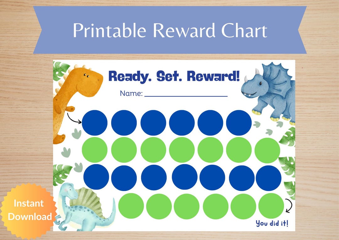 Printable Dinosaur Reward Chart, Kids Behavior Chart, Potty Training ...