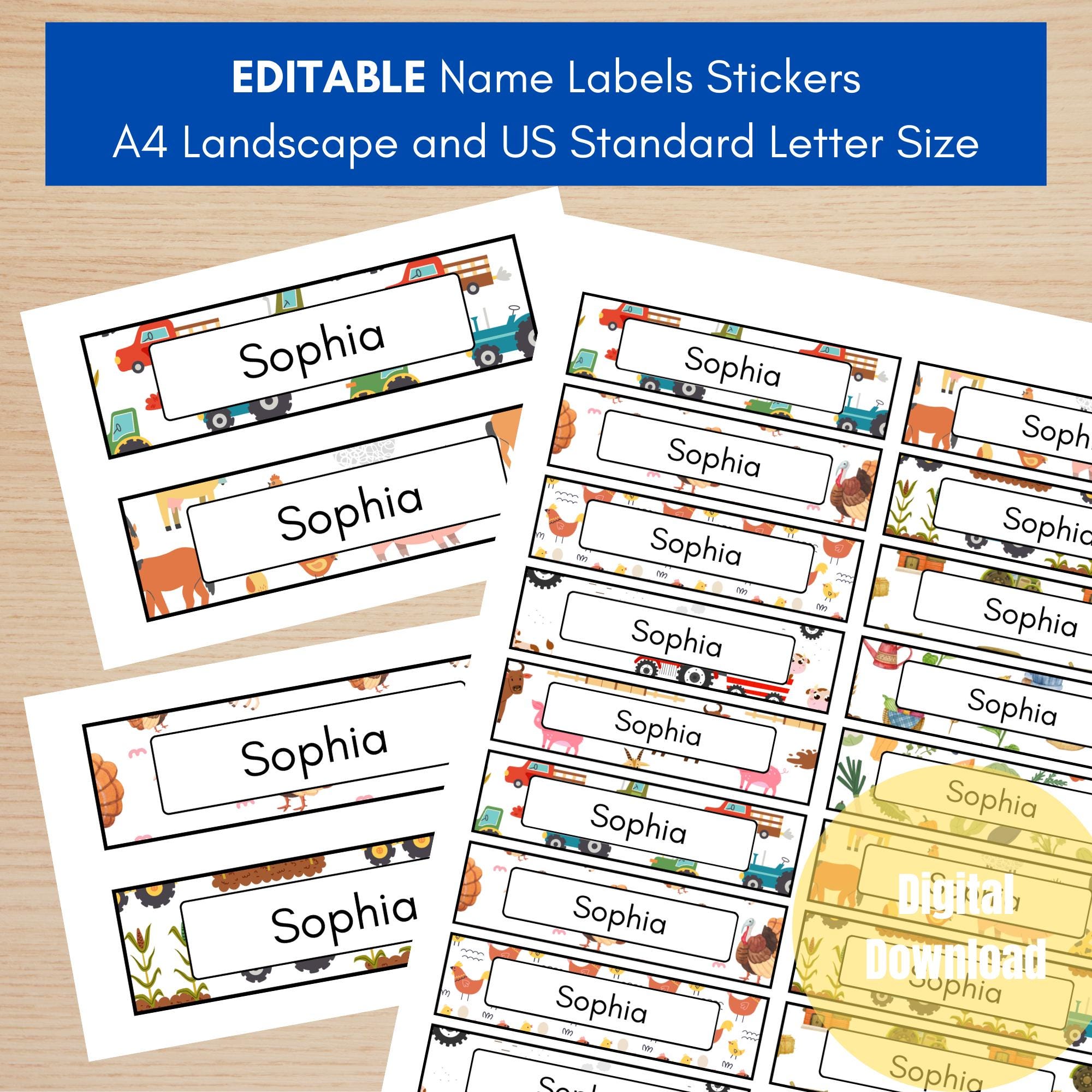 EDITABLE Name Label for School, Printable Classroom Name Tags, Farm ...