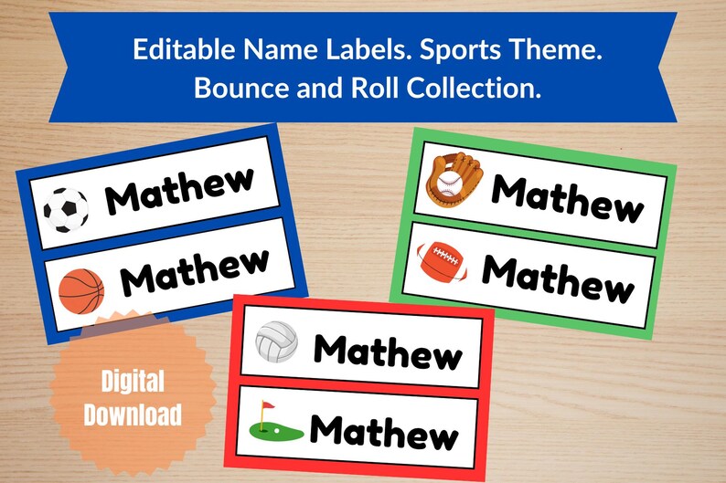 Editable Name Label for School, Printable Classroom Name Tags, Sports ...