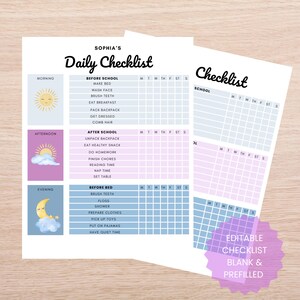 Editable Kids Daily Checklist, Kids Daily Checklist Editable, Chore ...