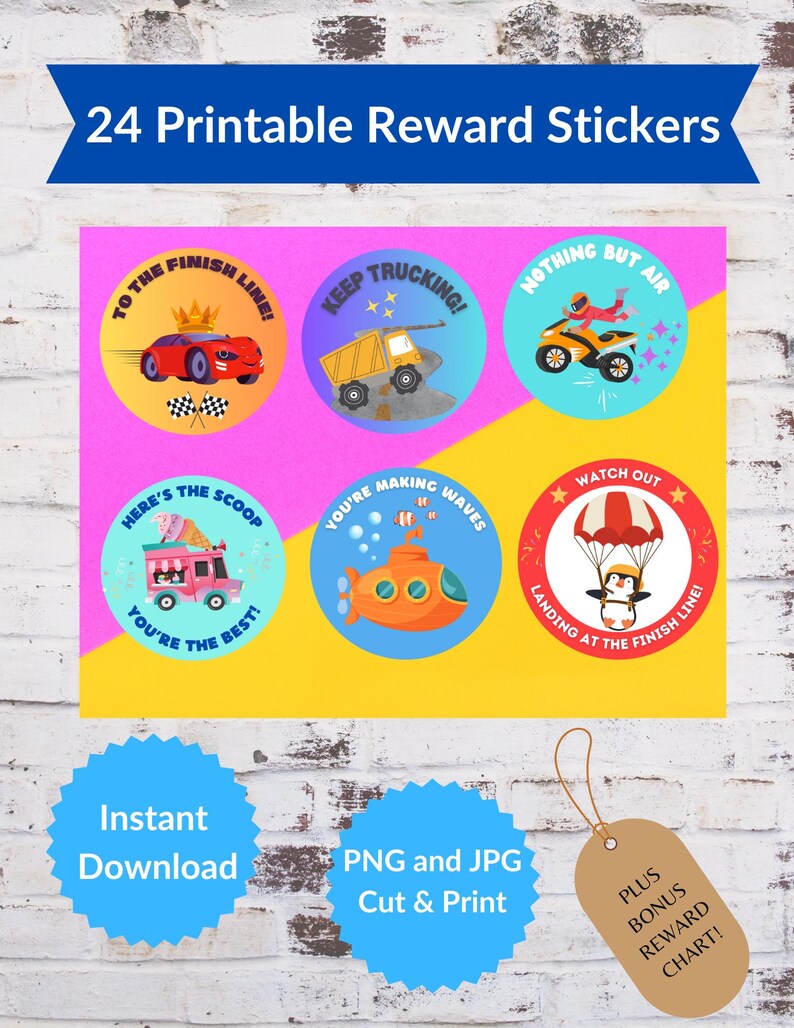 24 PRINTABLE Stickers for Kids, Potty Training Stickers, Reward ...