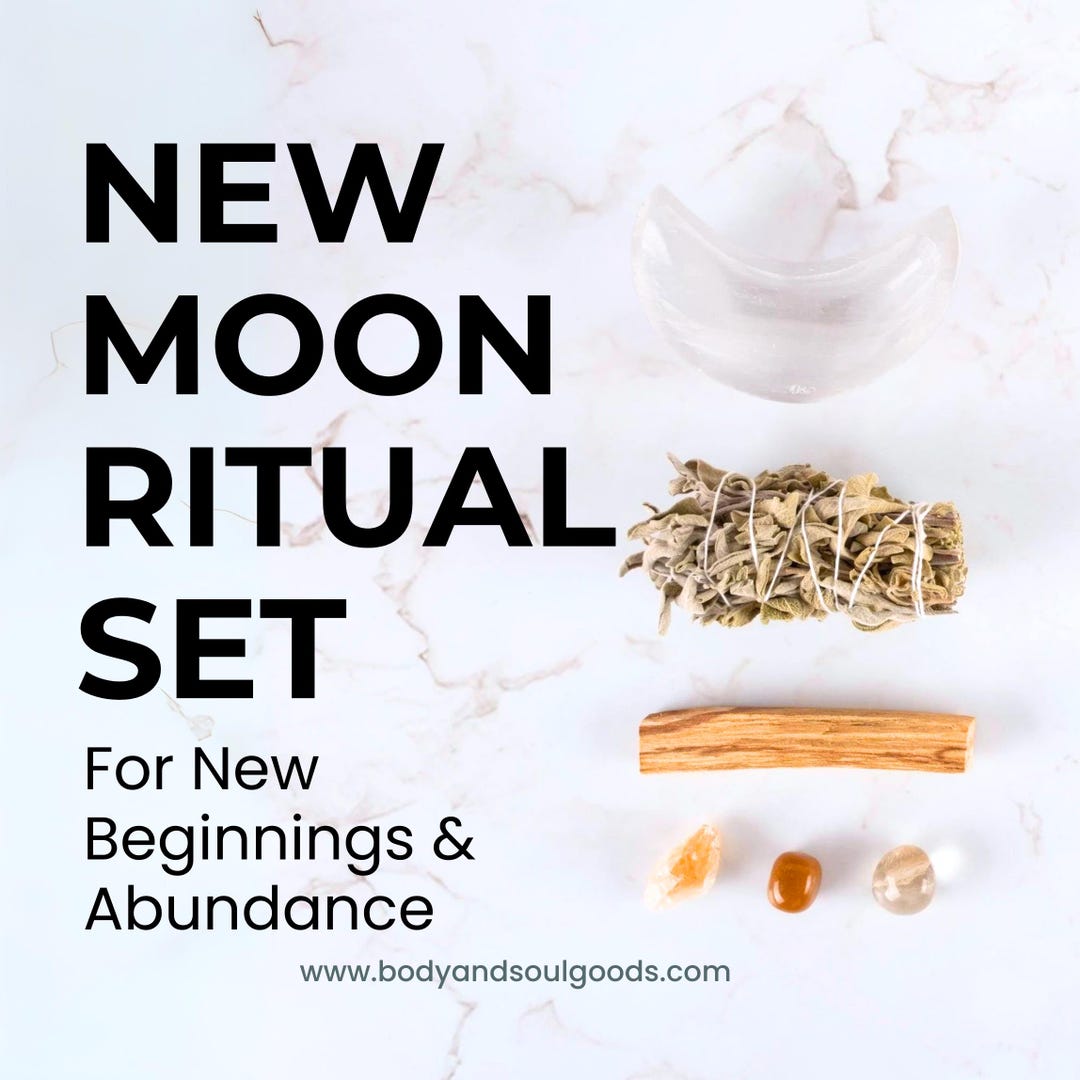 New Moon Ritual Set: Selenite Bowl, Crystals, Sage, Palo Santo - Etsy