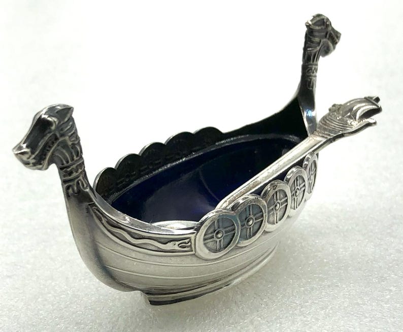 Vintage Sterling Silver Open Viking Longboat Salt Celler With Spoon ...