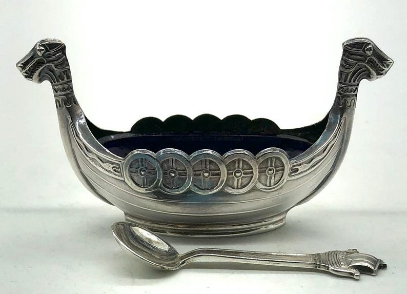 Vintage Sterling Silver Open Viking Longboat Salt Celler With Spoon ...