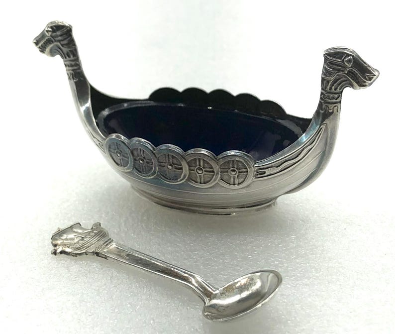 Vintage Sterling Silver Open Viking Longboat Salt Celler With Spoon ...