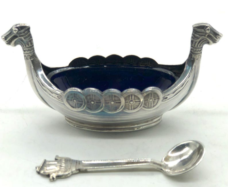 Vintage Sterling Silver Open Viking Longboat Salt Celler With Spoon ...