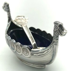 Vintage Sterling Silver Open Viking Longboat Salt Celler With Spoon ...
