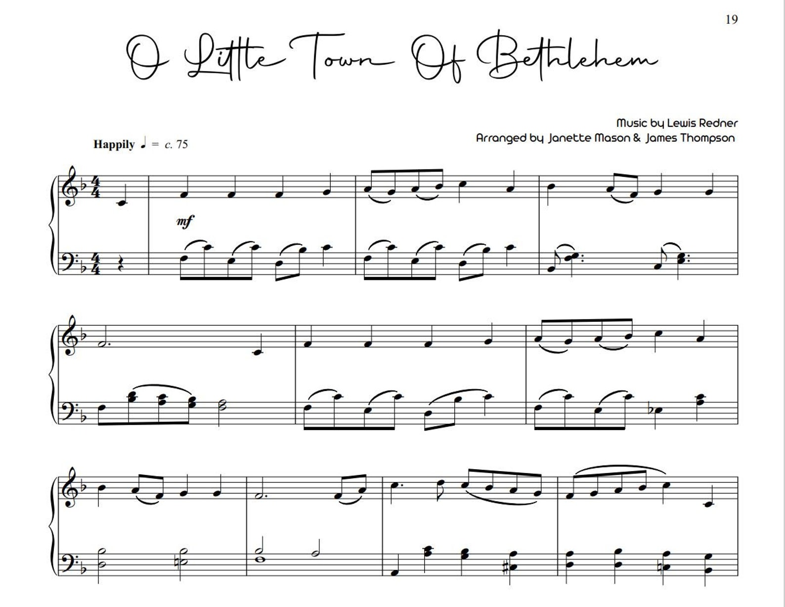 O Little Town of Bethlehem - Piano Sheet Music - Printable - A4 Print ...
