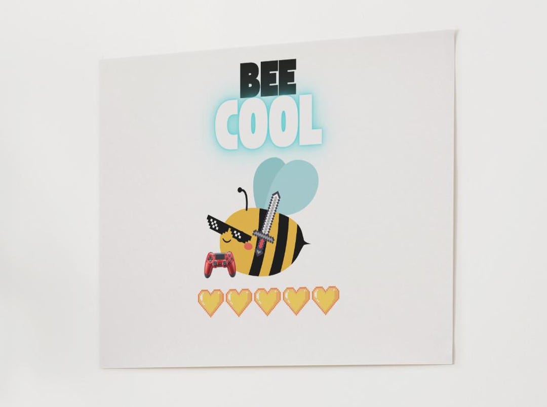 Bee Cool Gamer Poster | Funny Cute Bee Wall Art for Kids & Game Rooms ...