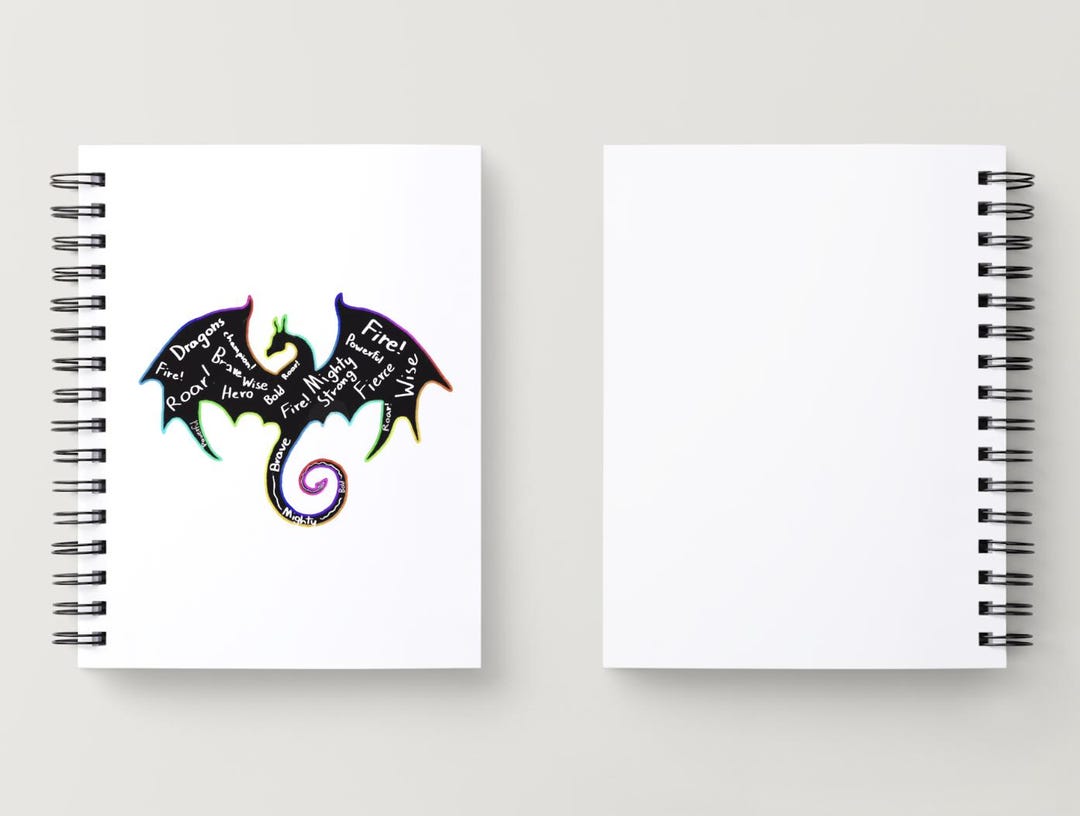 Dragon Word Art Notebook – Fantasy Spiral Journal, Mythical Dragon ...