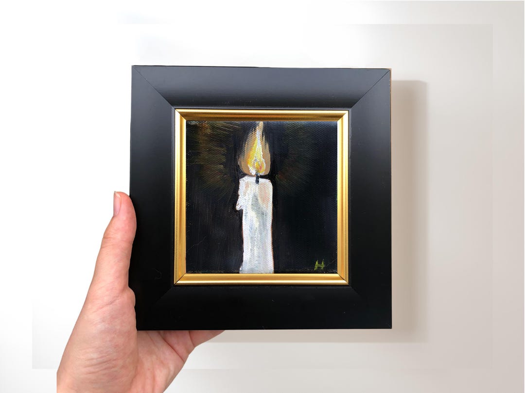 Gothic Style Oil Painting Candle in Tiny Frame, Original Signed Framed ...