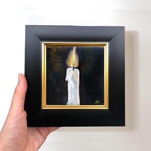 Gothic Style Oil Painting Candle in Tiny Frame, Original Signed Framed ...