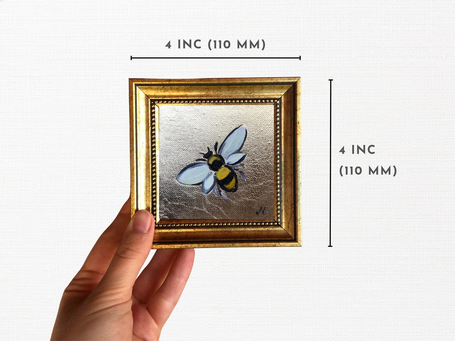 Bee Mini Oil Painting on Gold Leaf, 4x4 Framed Wall Art - Etsy