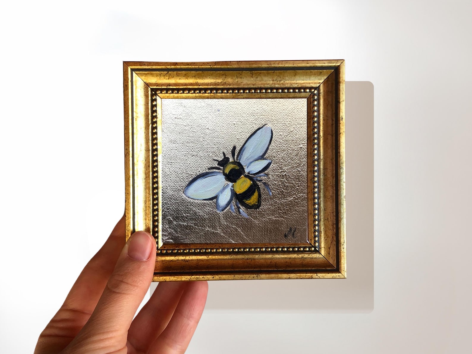 Bee Mini Oil Painting on Gold Leaf, 4x4 Framed Wall Art - Etsy