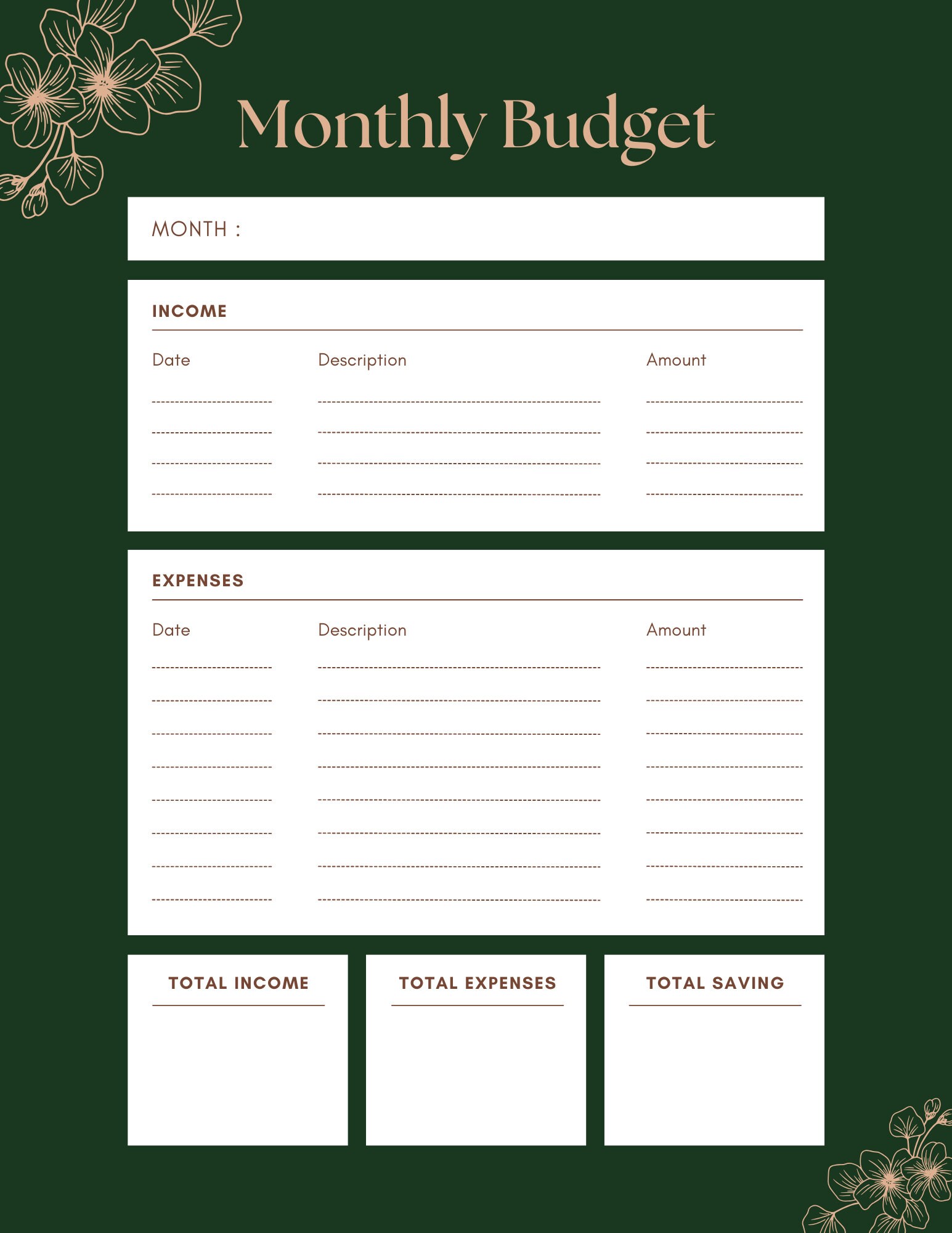 PRINTABLE Monthly Budget, Green Monthly Budget, Digit Al Planner ...