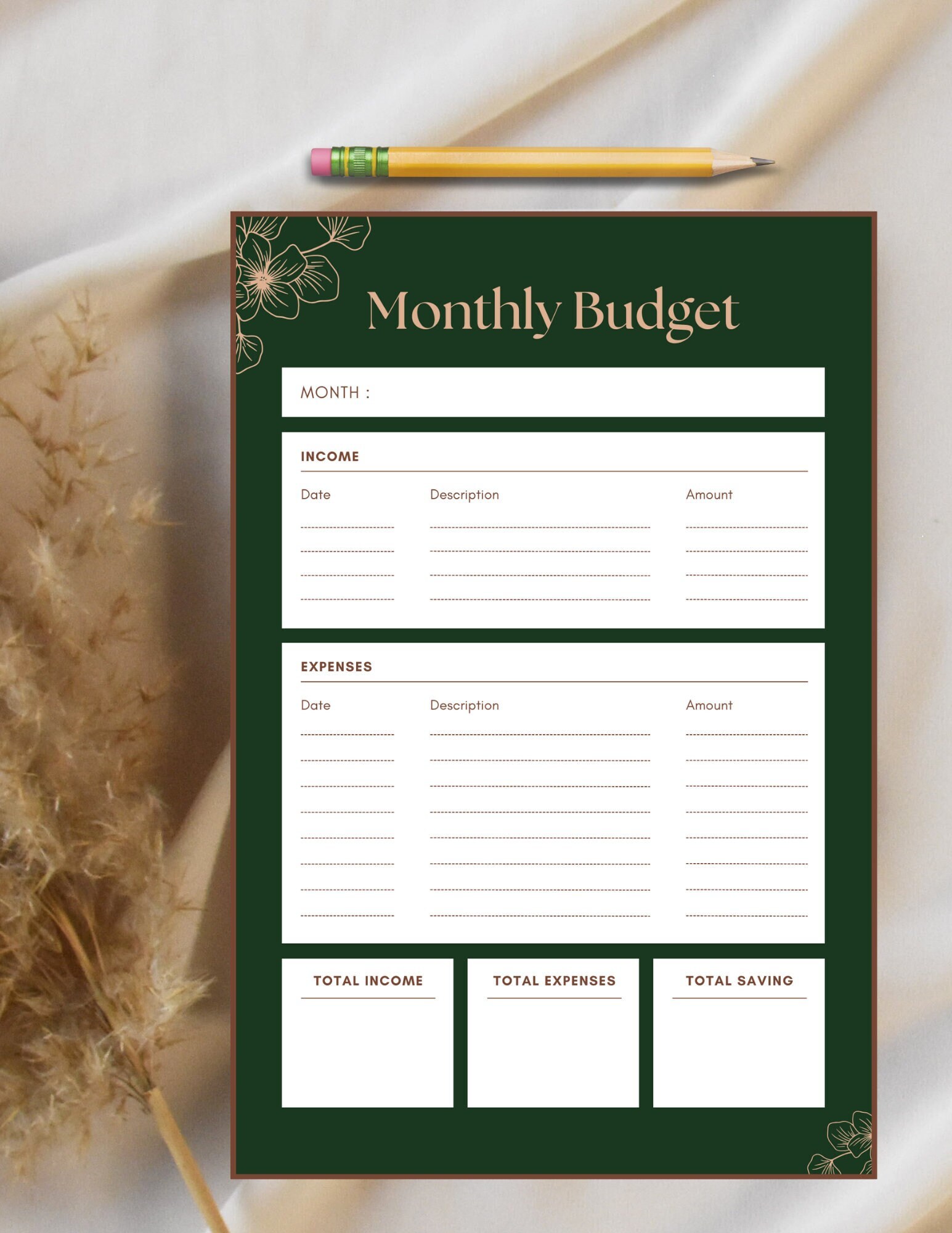 PRINTABLE Monthly Budget, Green Monthly Budget, Digit Al Planner ...