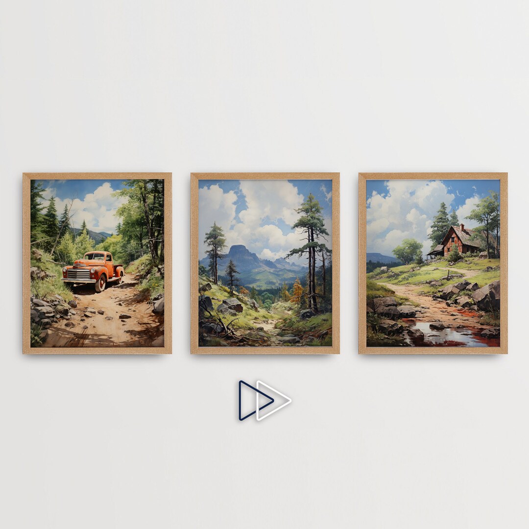 Printable Mountain Art Print Gallery Wall Set Mountain Landscape Cabin ...