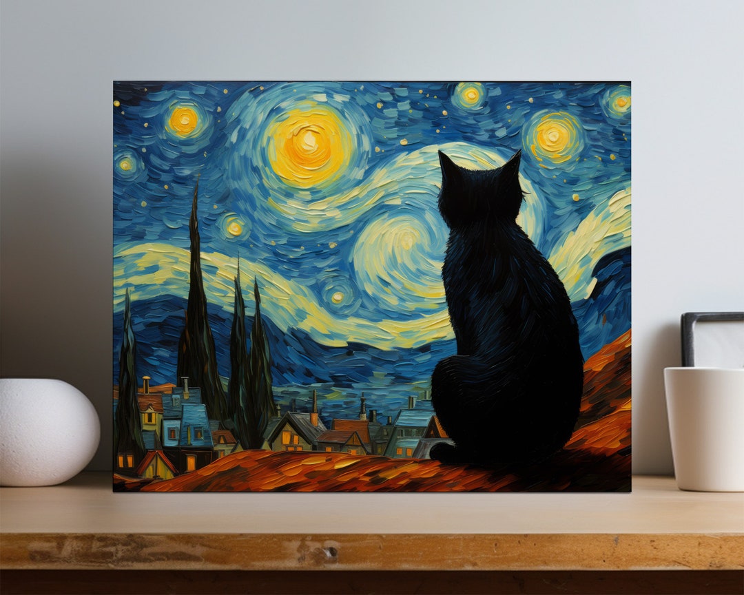 Black Cat Van Gogh Art Print | Vincent Van Gogh Derivative Artwork ...