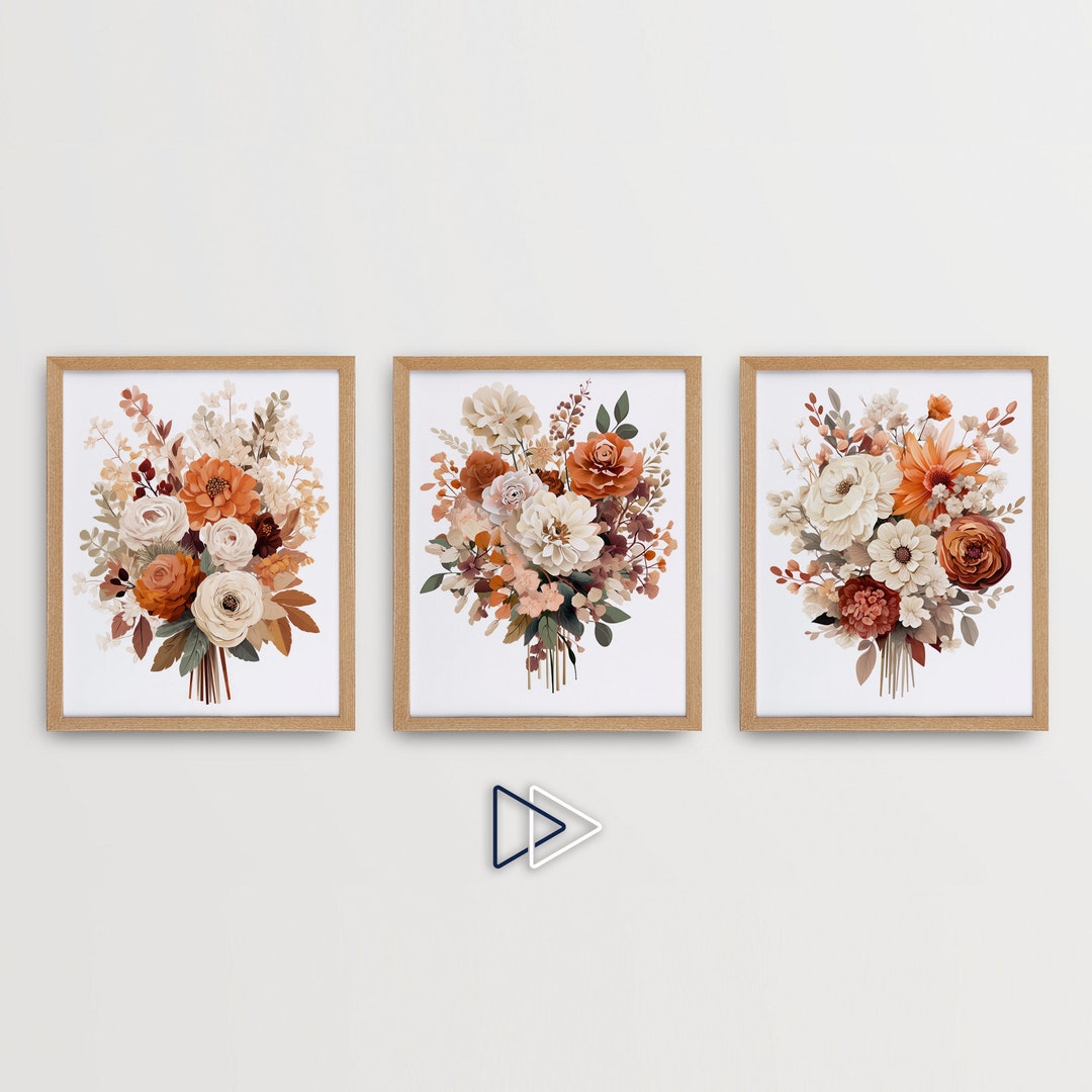 Printable Farmhouse Floral 3 Piece Wall Art Set Digital Floral Gallery ...