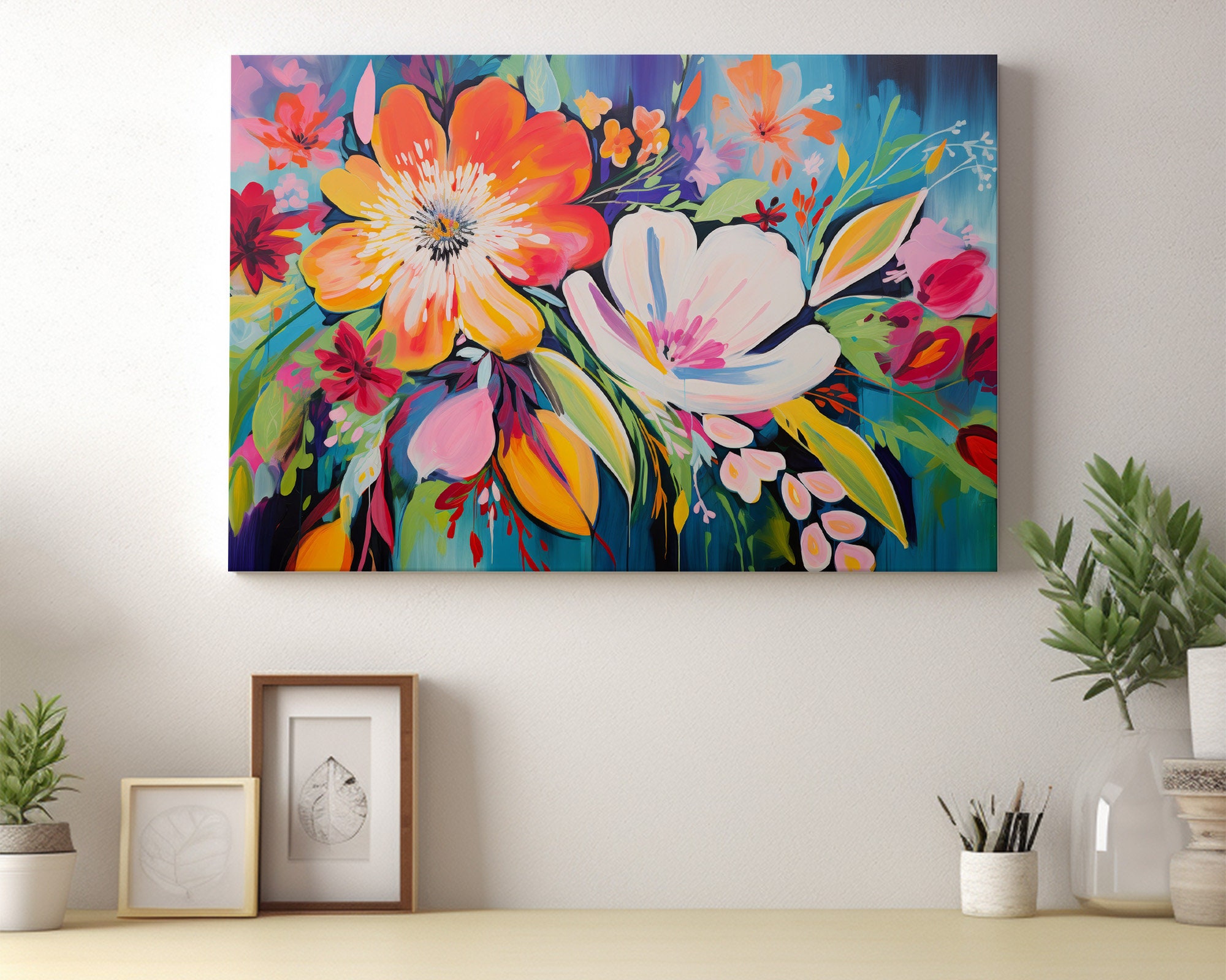 Colorful Abstract Floral Art Print | Abstract Flower Canvas Wall Art ...