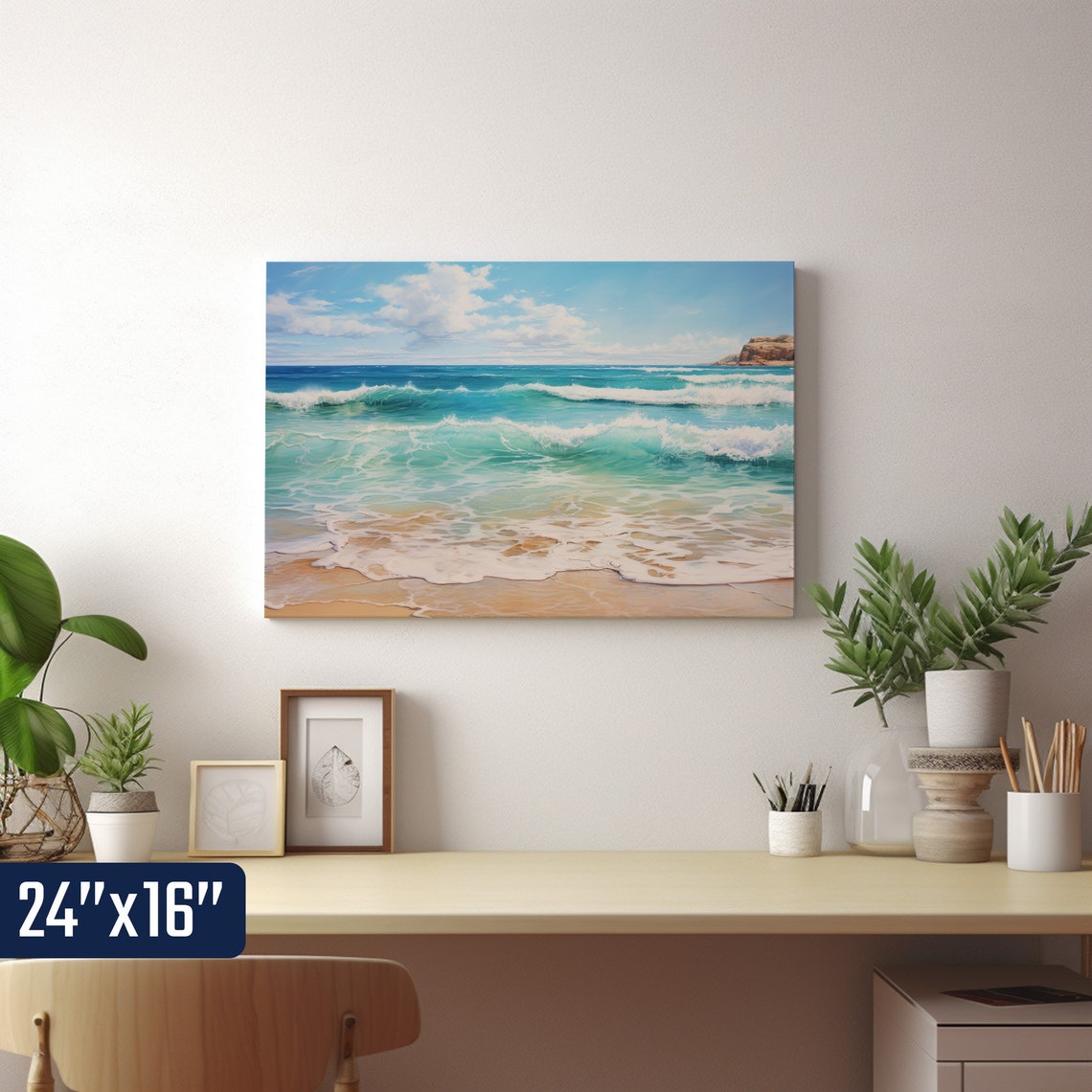 Beachy Wall Art Canvas Print Coastal Wall Art Landscape Painting Ocean ...