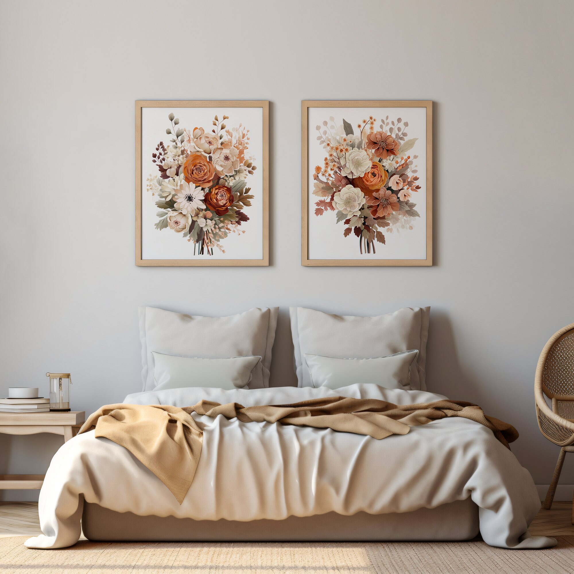 Printable Farmhouse Floral 3 Piece Wall Art Set Digital Floral Gallery ...