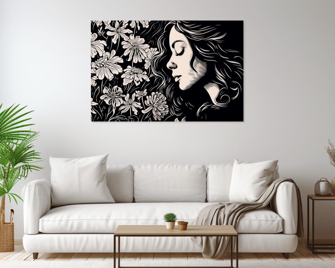 Flower Goddess Canvas Art | Ethereal Floral Portrait Wall Decor ...