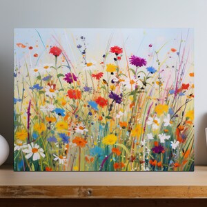 Colorful Wildflower Field Art Print | Abstract Field of Flowers Canvas Wall Art | Bright ...