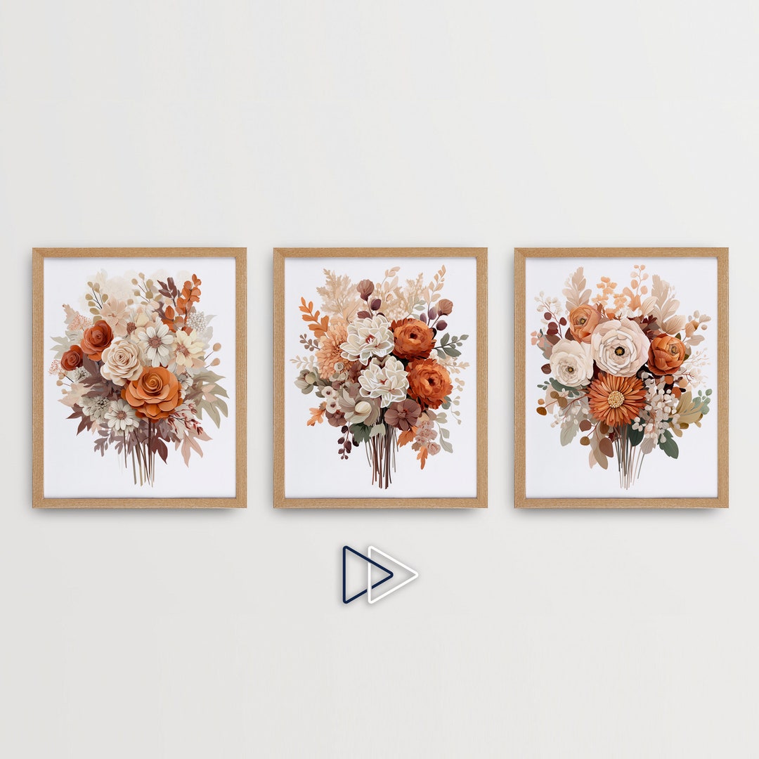 Printable Farmhouse Floral 3 Piece Wall Art Set | Digital Floral ...