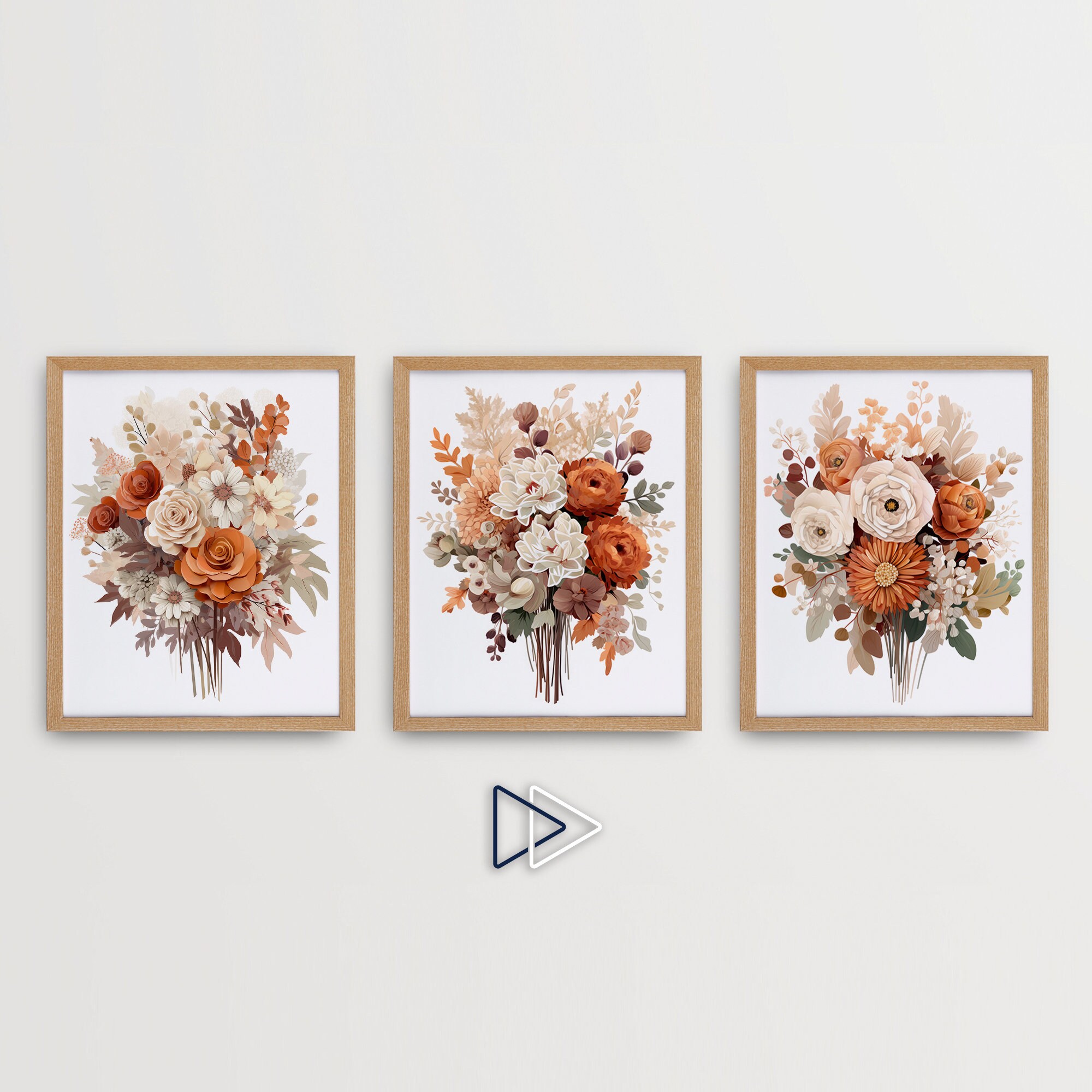 Printable Farmhouse Floral 3 Piece Wall Art Set Digital Floral Gallery ...