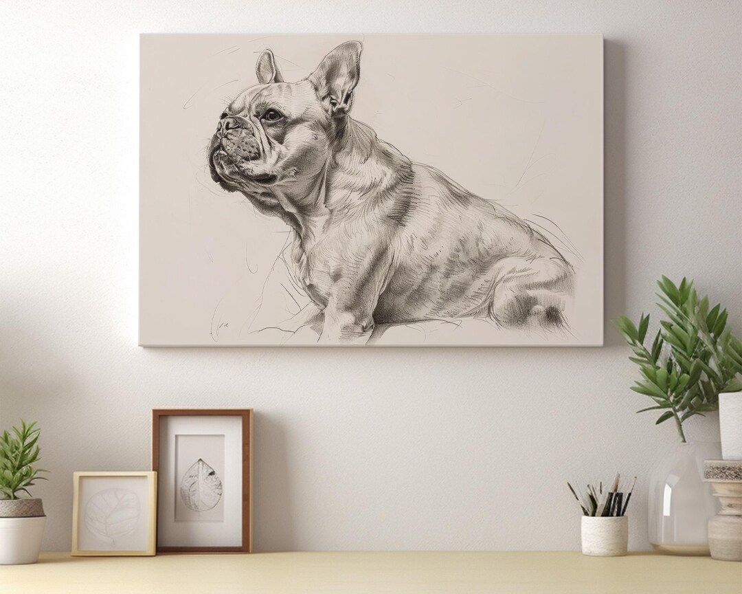French Bulldog Art Print Frenchie Drawing Canvas Wall Art French ...