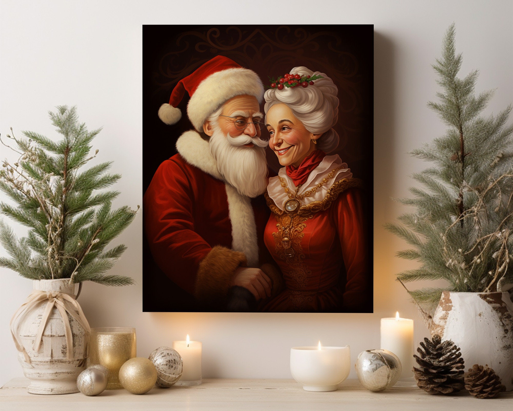 Vintage Santa and Mrs Claus Christmas Art Print | Xmas Festive Wall Art ...