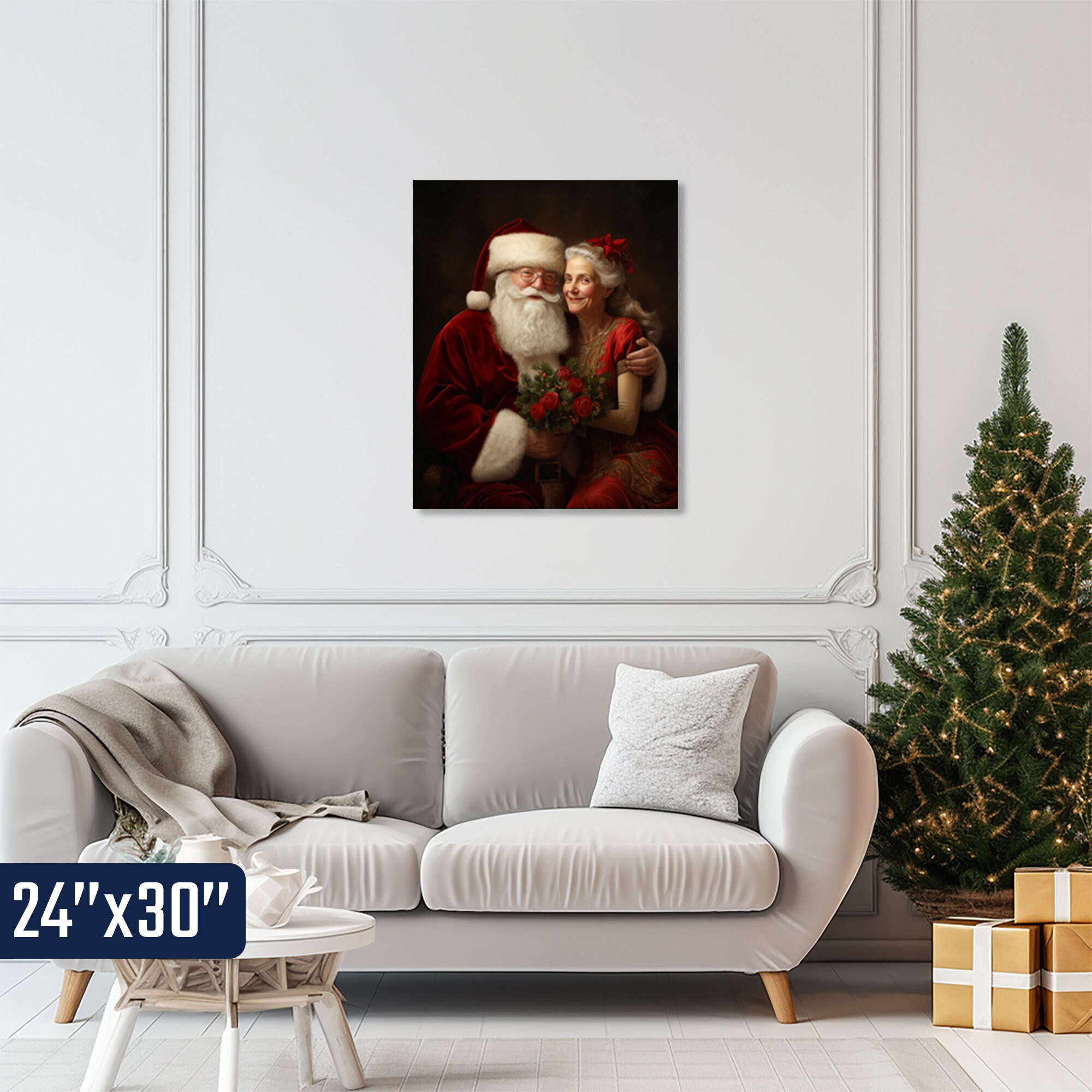 Vintage Santa and Mrs Claus Christmas Art Print Xmas Festive Wall Art ...