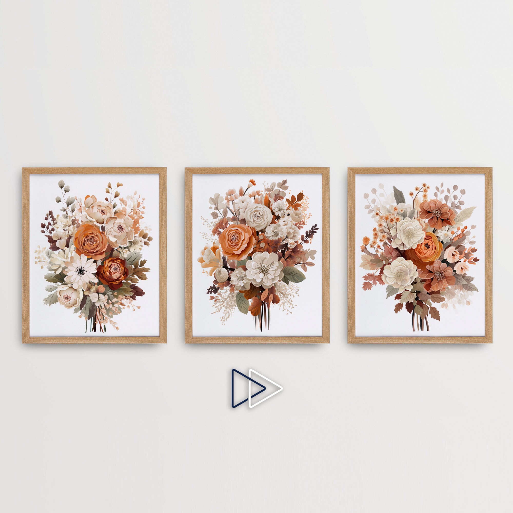 Printable Farmhouse Floral 3 Piece Wall Art Set Digital Floral Gallery ...