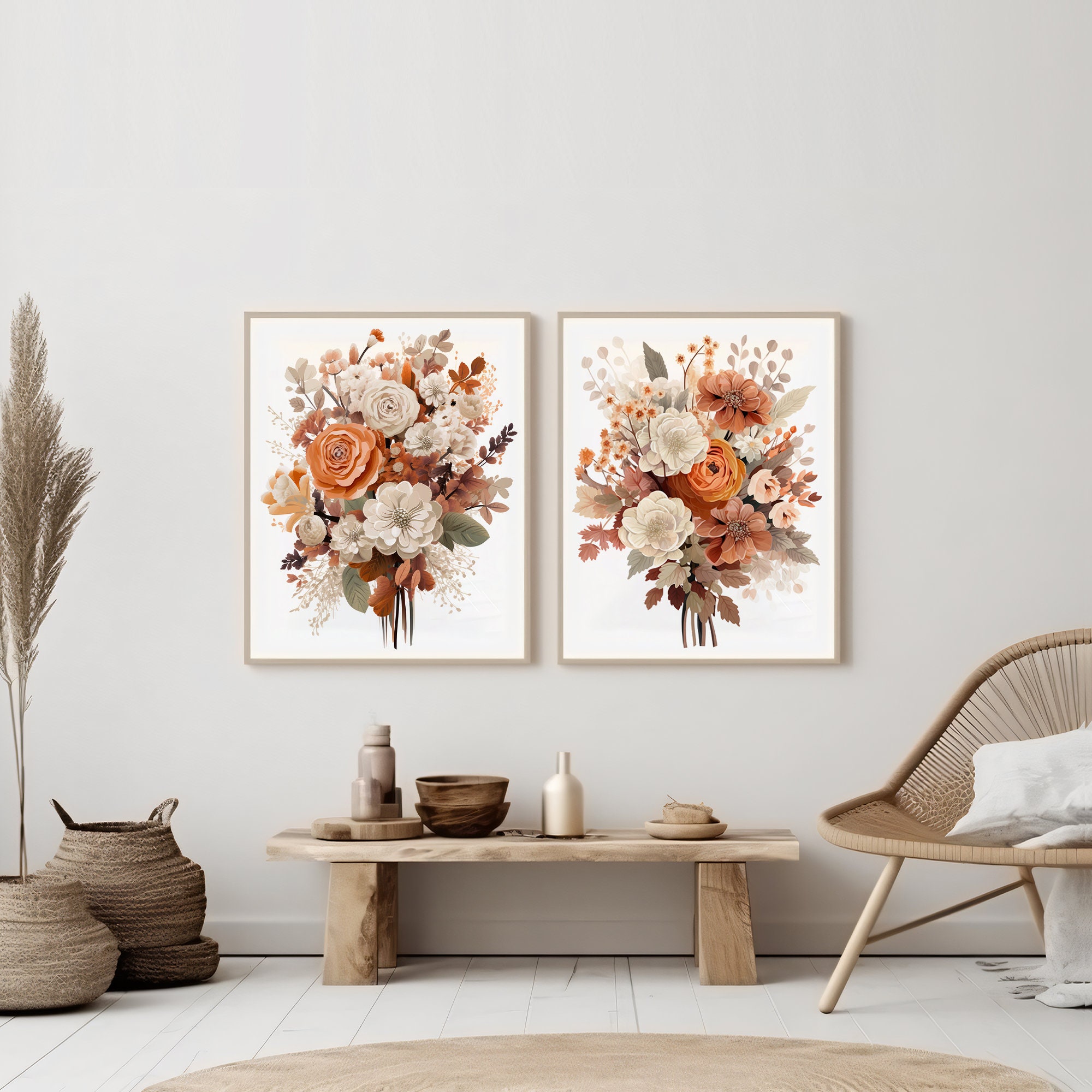 Printable Farmhouse Floral 3 Piece Wall Art Set Digital Floral Gallery ...