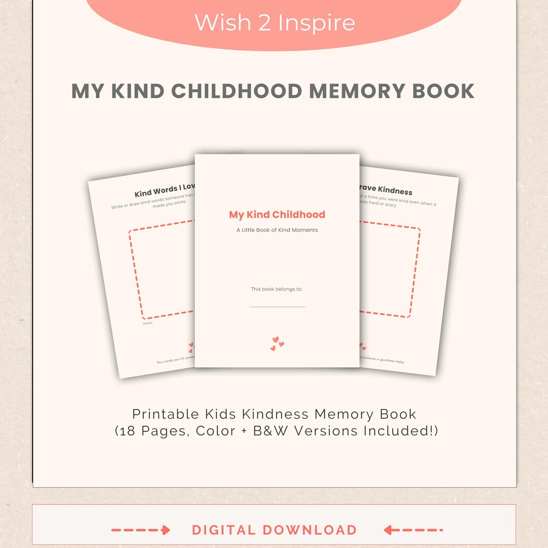 Kind Childhood Memory Book | Printable Kids Keepsake, Ages 3-10 ...