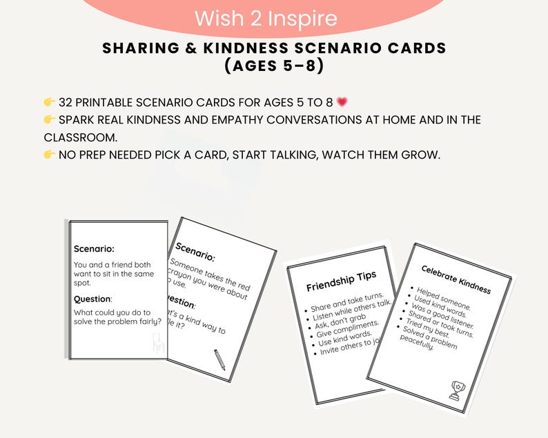 Kindness Scenario Cards for Kids | Empathy, SEL, Problem Solving (ages ...