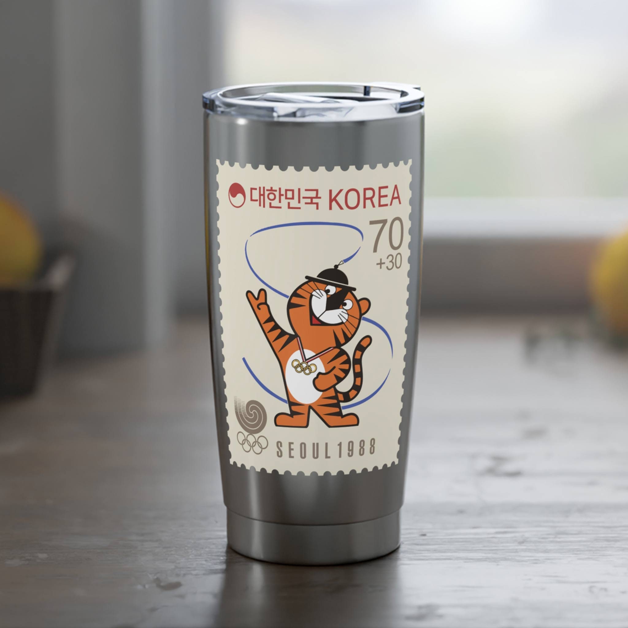 Hodori Tiger Mascot Stamp - 1988 Seoul Korea Olympics / 20oz Tumbler ...