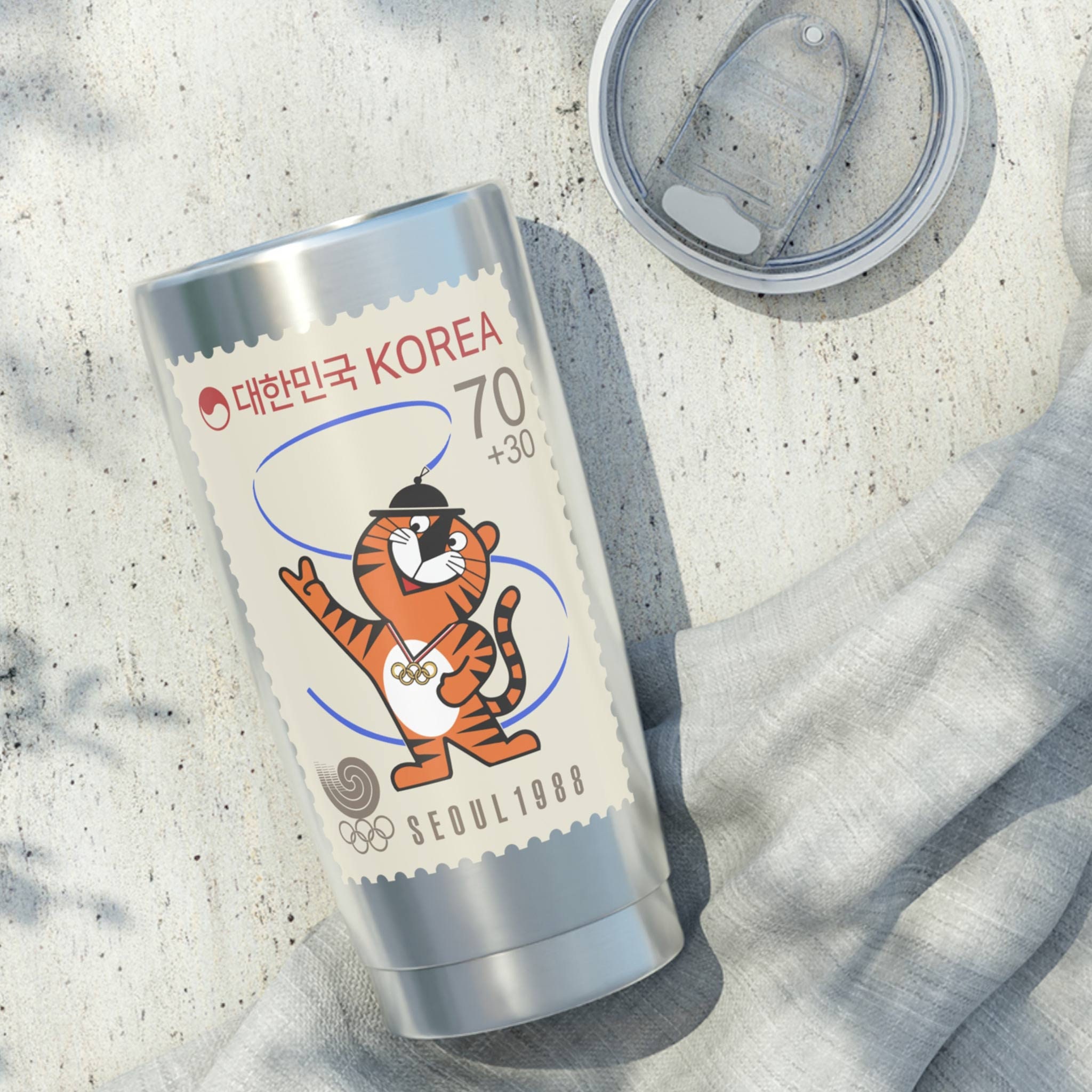Hodori Tiger Mascot Stamp - 1988 Seoul Korea Olympics / 20oz Tumbler ...