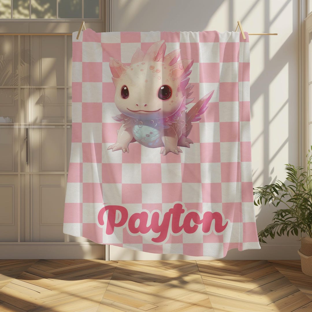 Personalized Axolotl Checkered Pattern Velveteen Plush Blanket, Pink ...