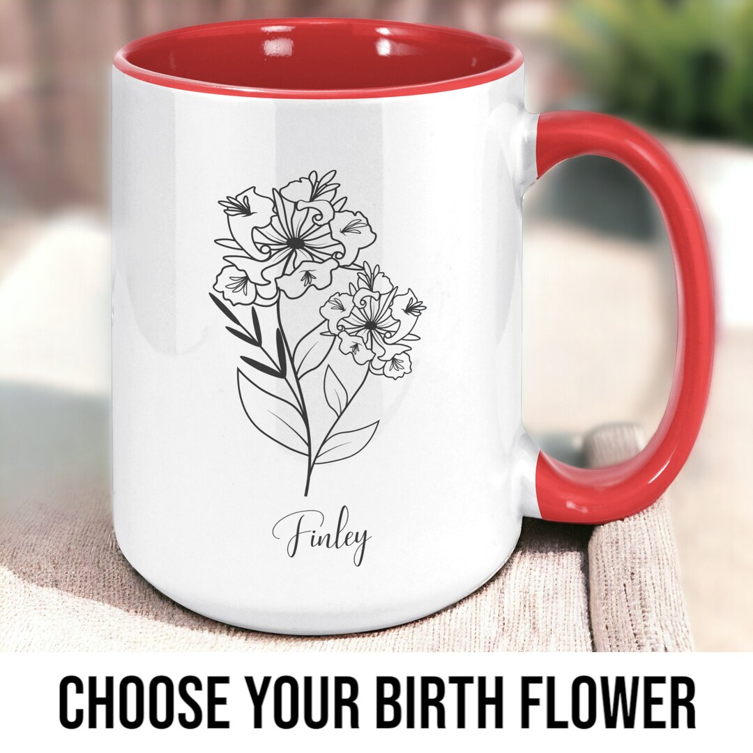 Personalized Birth Flower Mug: Floral Birthday Gift - Etsy