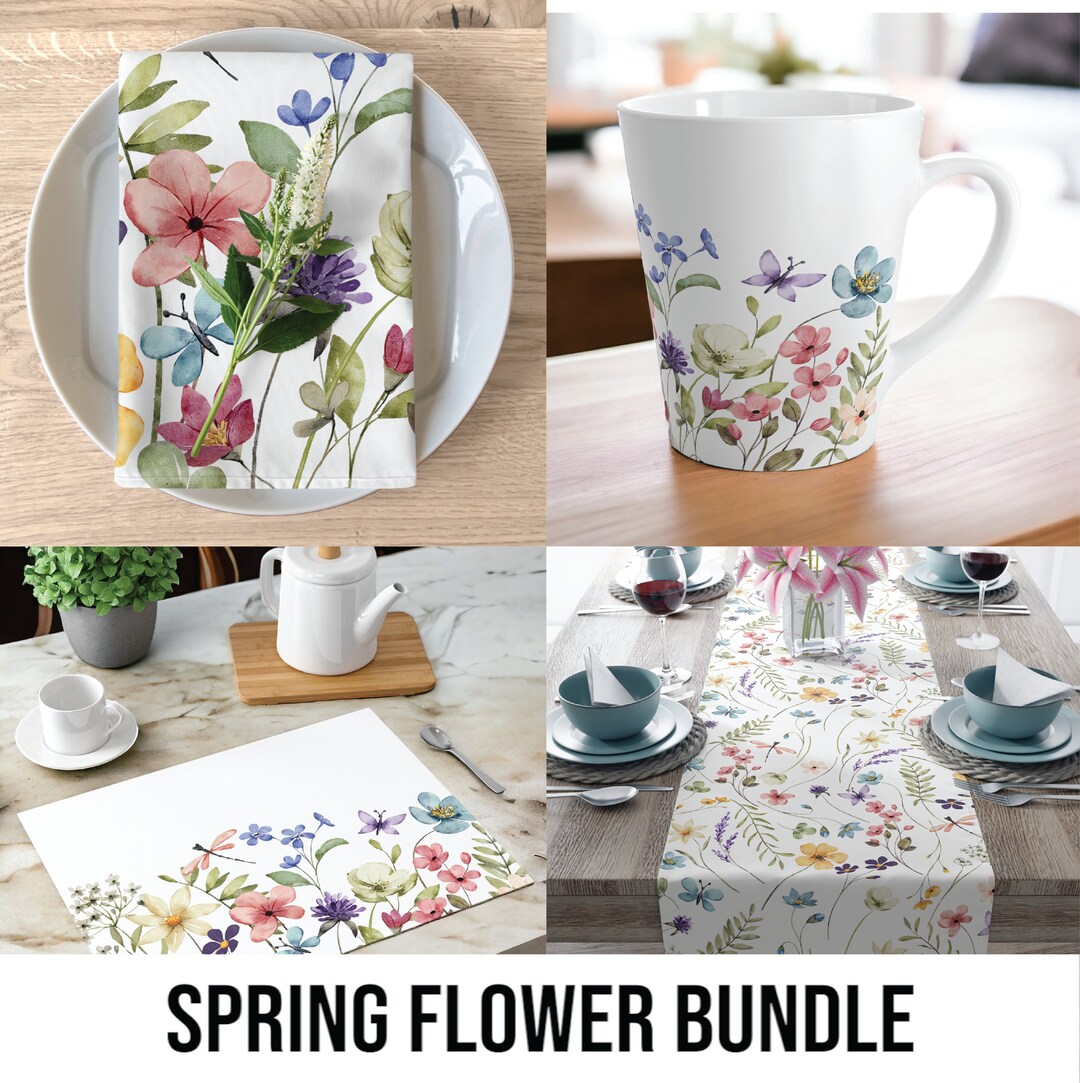 Spring Flower Table Setting Bundle With Colorful Wild Flower Designs - Etsy
