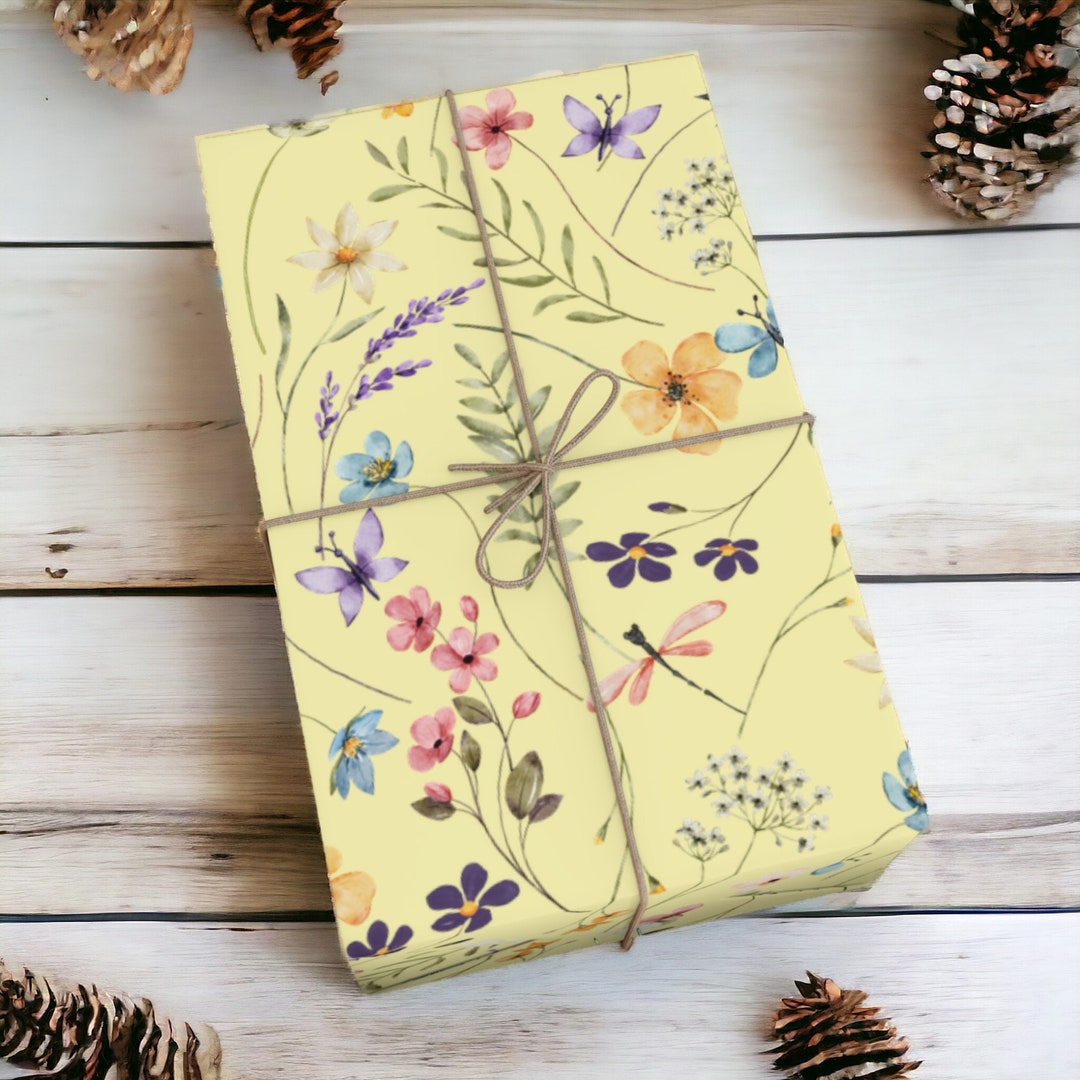 Spring Flower Gift Wrapping Paper, Pastel Yellow Floral Wrap for ...