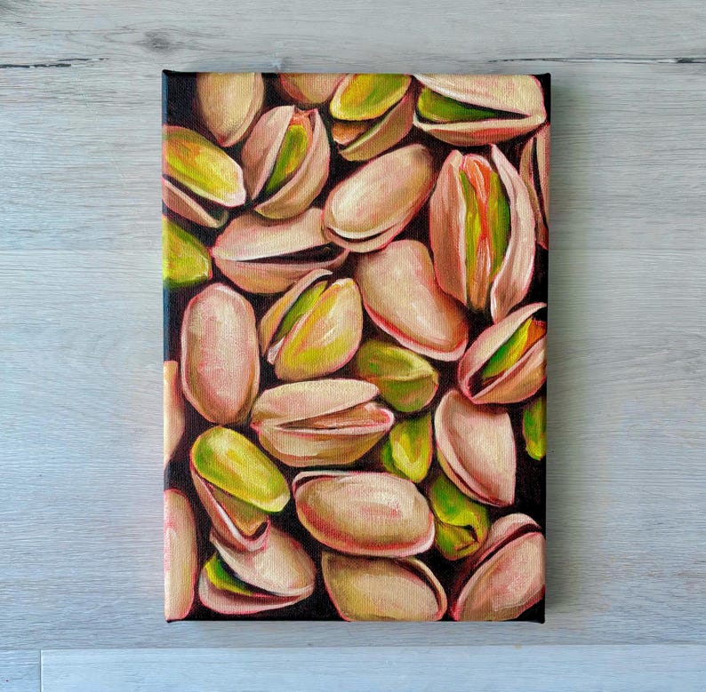 Pistachios Painting Green Wall Art, Nuts Still Life for Kitchen ...