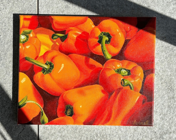 Chilli Peppers Painting Original Art, Kitchen Wall Decor Hot Pepper ...