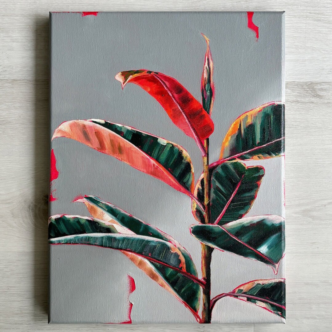 Ficus Painting Colorful Wall Art, Ficus Still Life for Living Room ...